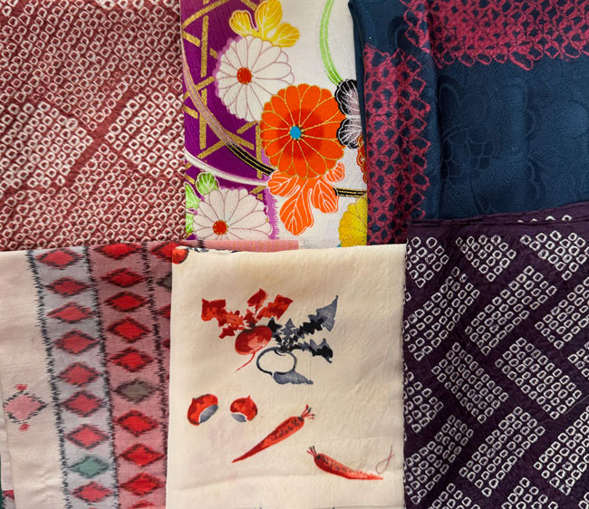 Kimoyes item: 29574 - 6 pieces of kimono fabric, most if not all silk ...