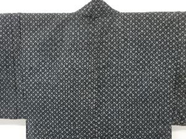 Kimoyes item: 29579 - Woven check black and grey cotton lined man's haori.