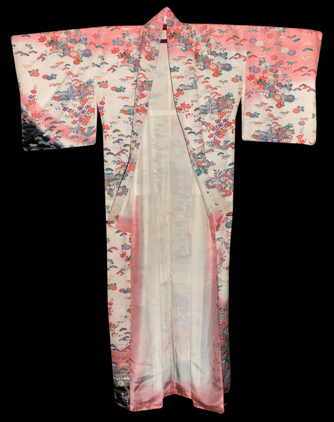 Kimoyes item: 9192 - Gorgeous furisode silk kimono with long gracious ...